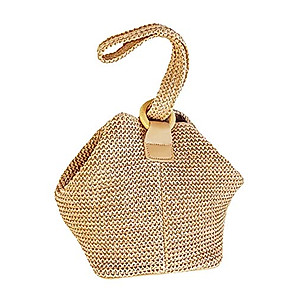 Women Top Handle Bag Straw Weave Circular Ring Bucket Bag
