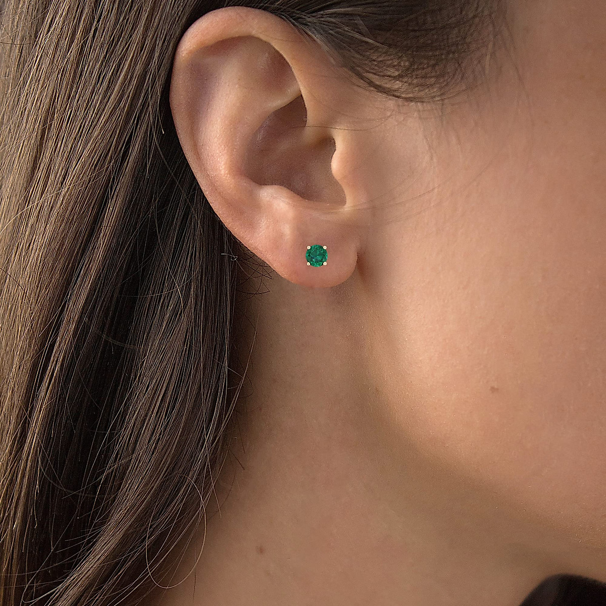 14K Yellow Gold Plated Sterling Silver 6mm Round Created Green Emerald May Birthstone Screwback Stud Earrings