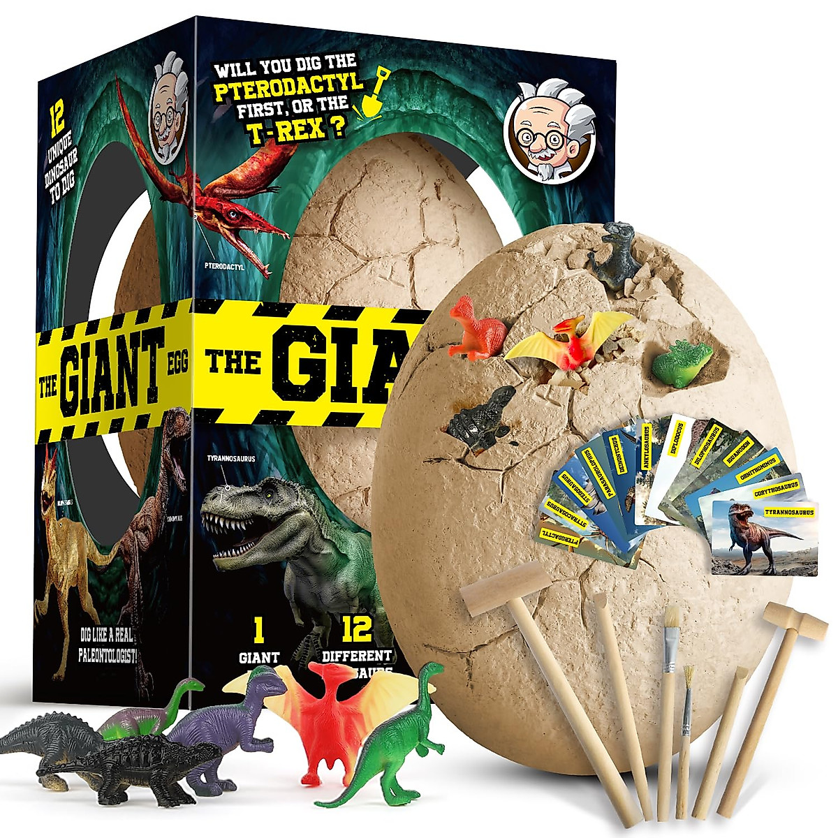 XXTOYS Dino Egg Dig Kit, Unearth Jumbo Dino Egg with 12 Different Dinosaur Toys - Educational Science STEM Toys for Kids 5-7, Dinosaur Eggs Toys Easter Gifts for Boys & Girls