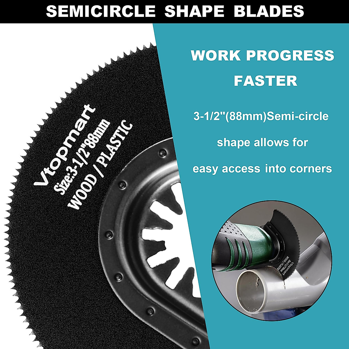 Vtopmart 114 PCS Oscillating Saw Blades, Bi-Metal Tool Blade, Arc Edge Multitool Blades for Cutting Wood/Metal/Plastic Compatible with Fein Multimaster Porter Cable Bosch, Accessories with Sandpaper