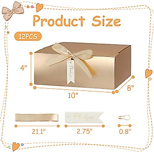 12Sets Valentines Day Gift Boxes with Lids,10x8x4inch Large Paper Present Box,Bridesmaid Proposal Box with Ribbon Thank You Card (Rose Gold)