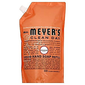 MRS. MEYER'S CLEAN DAY Hand Soap Refill, Made with Essential Oils, Biodegradable Formula, Geranium, 33 fl. oz