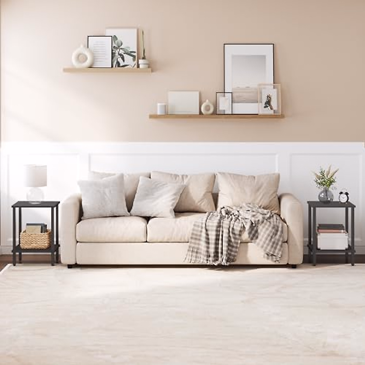 BEEWOOT End Table, Side Table, Nightstand, 2-Tier Storage Shelf, Sofa Table for Small Space, Living Room, Bed Room BETB01BK034