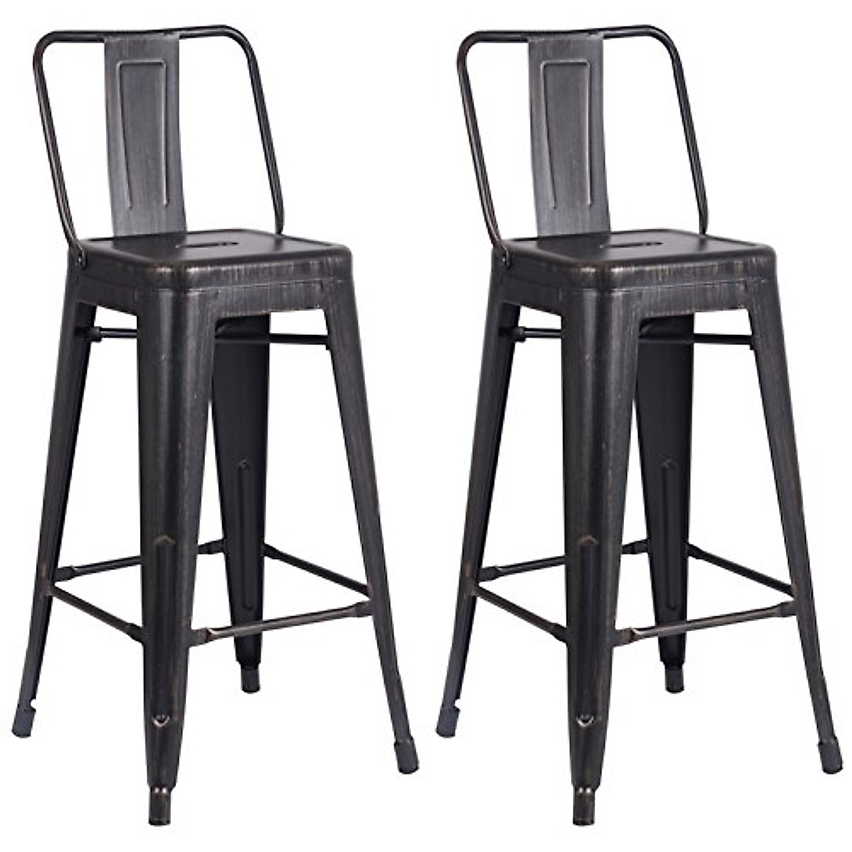 AC Pacific Modern Industrial Metal Bar Stool, Bucket Back and 4 Leg Design Ideal for Kitchen Island or Counter Top, Set of 2, 30" Seat, Distressed Black
