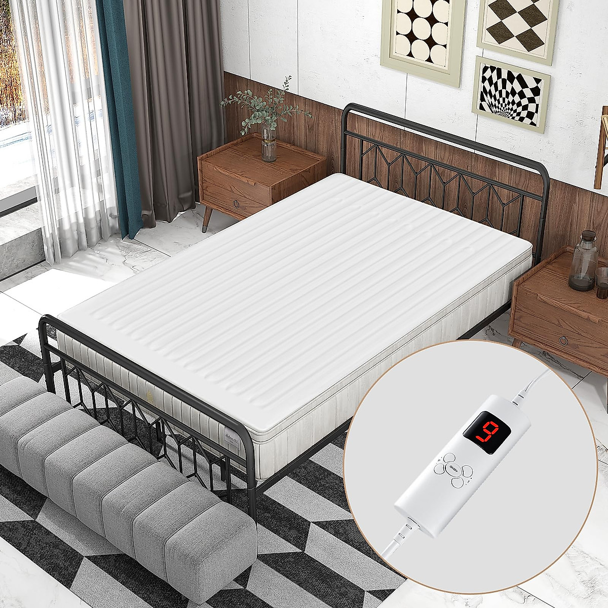 Giantex Heated Mattress Pad, Machine Washable Bed Warmer with Dual Controller, 9 Heat Setting, 9-Hour Auto Off, Overheat Protection, Fit Up to 10”, Electric Mattress Pad, White, Twin Size, 76” x 39”