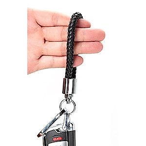 Key Chain for Car Keys Organizer Accessories with D-ring Braided Microfiber Leather Lanyard Universal Car Keychain (Black)