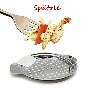 Hicook Stainless Steel Spaetzle Maker Lid with Scraper Traditional German Egg Noodle Maker Pan Pot Spaghetti Strainer