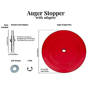 Ice Fishing Auger Stopper with Drill Bit Adapter (9"disc, fits up to 8" auger blades) for Cordless 20volt Lithium Battery Drills - Prevent Auger Blade from Slipping Beneath The Ice.