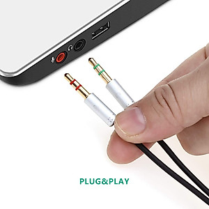 NANYI Headset Splitter Cable for PC 3.5mm Jack Headphones Adapter Convertors forPC 3.5mm Female with Headphone/Microphone Transform to 2 Dual 3.5mm Male for Computer Y Splitter Audio(Silver)