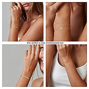 Moodear Gold Bracelet Sets for Women 14K Gold Plated Dainty Beaded Bracelets Stack Adjustable Layered Gold Link Bracelet Crystal Center Bracelet Cuff Bangle Set Fashion Jewelry