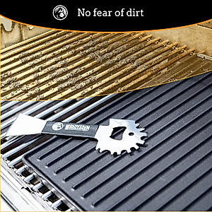 BBQ Grill Grate Scraper - Wide Portable Grill Scrubber Fits Almost Any Grill, Griddle, Smoke Or Oven Grates - Compact Non Slip Stainless Steel Grill Cleaner Tool with Built in Bottle Opener