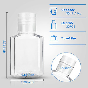 30 Pieces 1 oz Plastic Bottles Clear Travel Bottles with Flip Cap Portable Empty Hand Sanitizer Bottles, Refillable Containers for Travel Business Trip