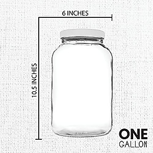 kitchentoolz 4 Pack- 1 Gallon Mason Jar - Glass Jar Wide Mouth with Airtight Foam Lined Plastic Lid - Safe Mason Jar for Fermenting Kombucha Kefir - Storing and Canning- US Made