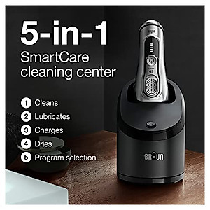 Braun Electric Razor for Men, Waterproof Foil Shaver, Series 9 9390cc, Wet & Dry Shave, With Pop-Up Beard Trimmer for Grooming, Cleaning & Charging SmartCare Center and Leather Travel Case, Silver
