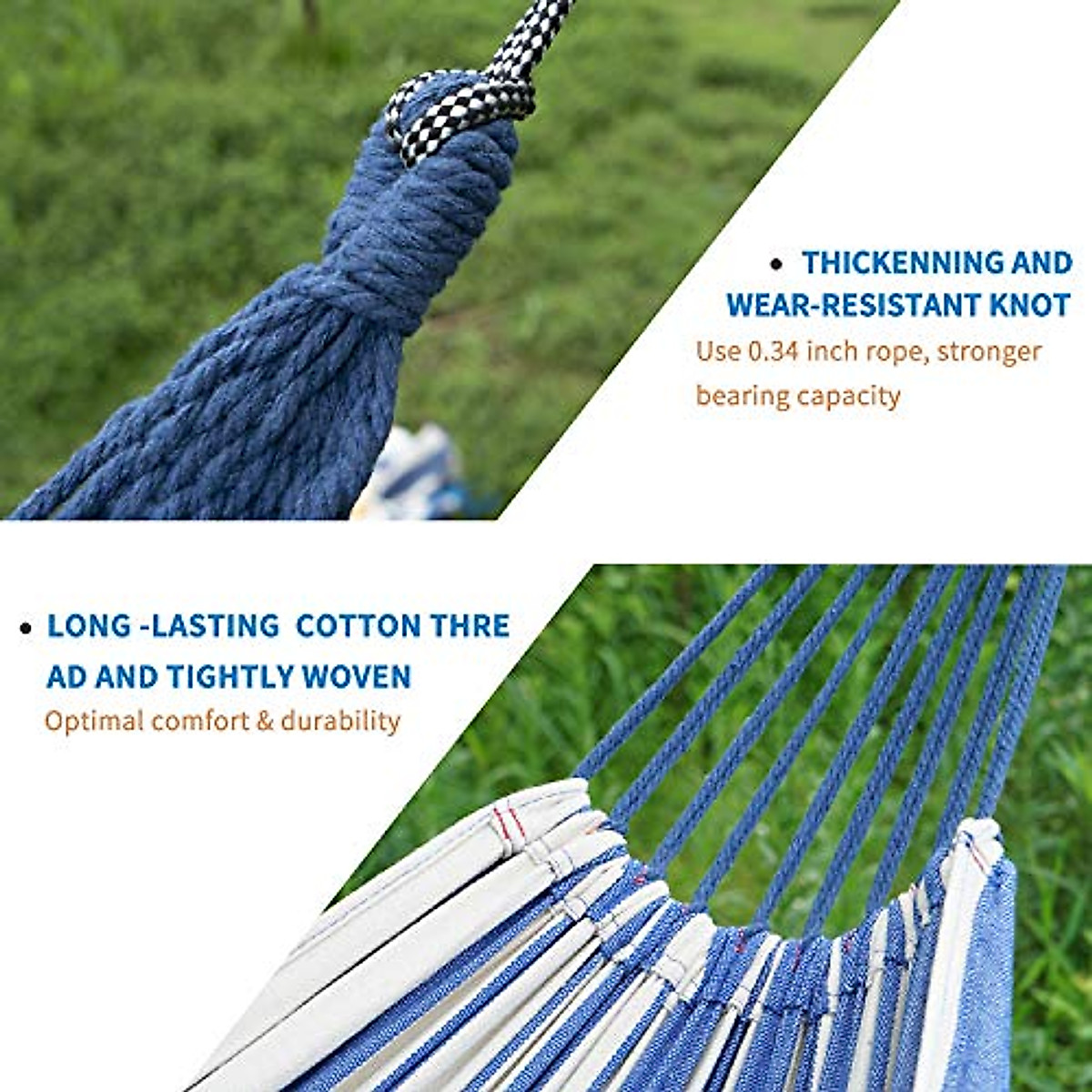 QIFBYFB Hammock, Portable 2-Person Brazilian Style Hammock Double Outdoor/Indoor Cotton Canvas Hammock Thickened Durable Fabric with 550lb Load Capacity, for Travel, Beach, Backyard, Camping etc