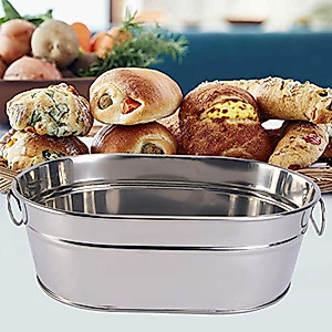 Vaguelly Tin Bucket Oval Galvanized Tub Metal Beverage Tub Wine Beer Bottle Bucket Wine Ice Holder Portable Party Drink Chiller Oval Storage Bucket Bin for Seafood Fried Chicken,8.9x6x3