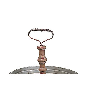 Creative Co-op DA6875 Round Metal & Wood Handle Decorative Wood Tray, Silver