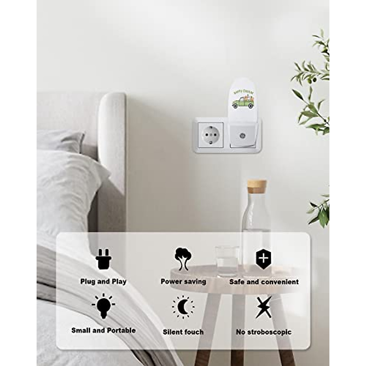 Plug-in LED Night Light with Auto Light Sensor - Popsicle Shape Nightlight Baby Night Lights for Hallway Bedroom Kids Room - Happy Easter Green Plaid Truck with Bunny and Easter Eggs