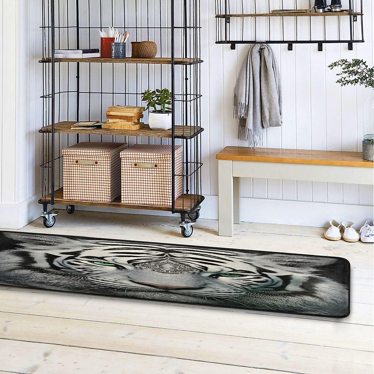 xigua White Tiger with Green Eyes Non-Slip Runner Rug Area Rug Washable Rectangle Rug for Bedroom Living Room Bathroom Hallways Home Decor 72x24 Inches#261