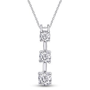 AFFY Past Present Future Three Stone Pendant Necklace in 14K White Gold Over Sterling Silver