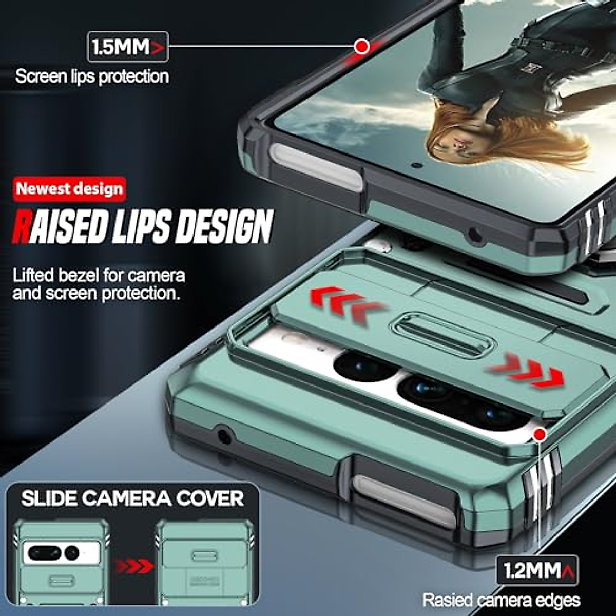 LeYi for Pixel 7 Pro Case: Google 7 Pro Case with Slide Camera Cover, 360 Full Body Military-Grade Protective Heavy Duty with Upgrade Kickstand Case for Google Pixel 7 Pro, Alpine Green