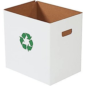 Aviditi 7 Gallon Corrugated Cardboard Trash Can and Recycling Bins with Recycle Logo, 15" x 11" x 15", White, Reuseable and Disposeable Garbage Container for Parties and Outdoor Events, 20 Pack