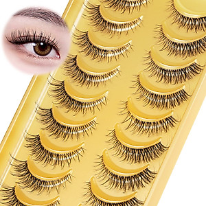 False Eyelashes Natural Wispy Lashes Cat Eye zanlufly Clear Band 3D Lashes that Look Like Extensions Soft Handmade Fake Eyelashes Lashes Pack
