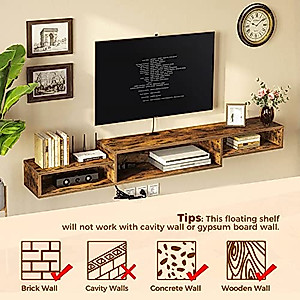 Rolanstar TV Stand with Power Outlet, 59" Floating TV Stand, Wall Mounted Media Console for 43/50 / 55/60 inches TV, Entertainment Storage Shelf for Living Room, Rustic Brown