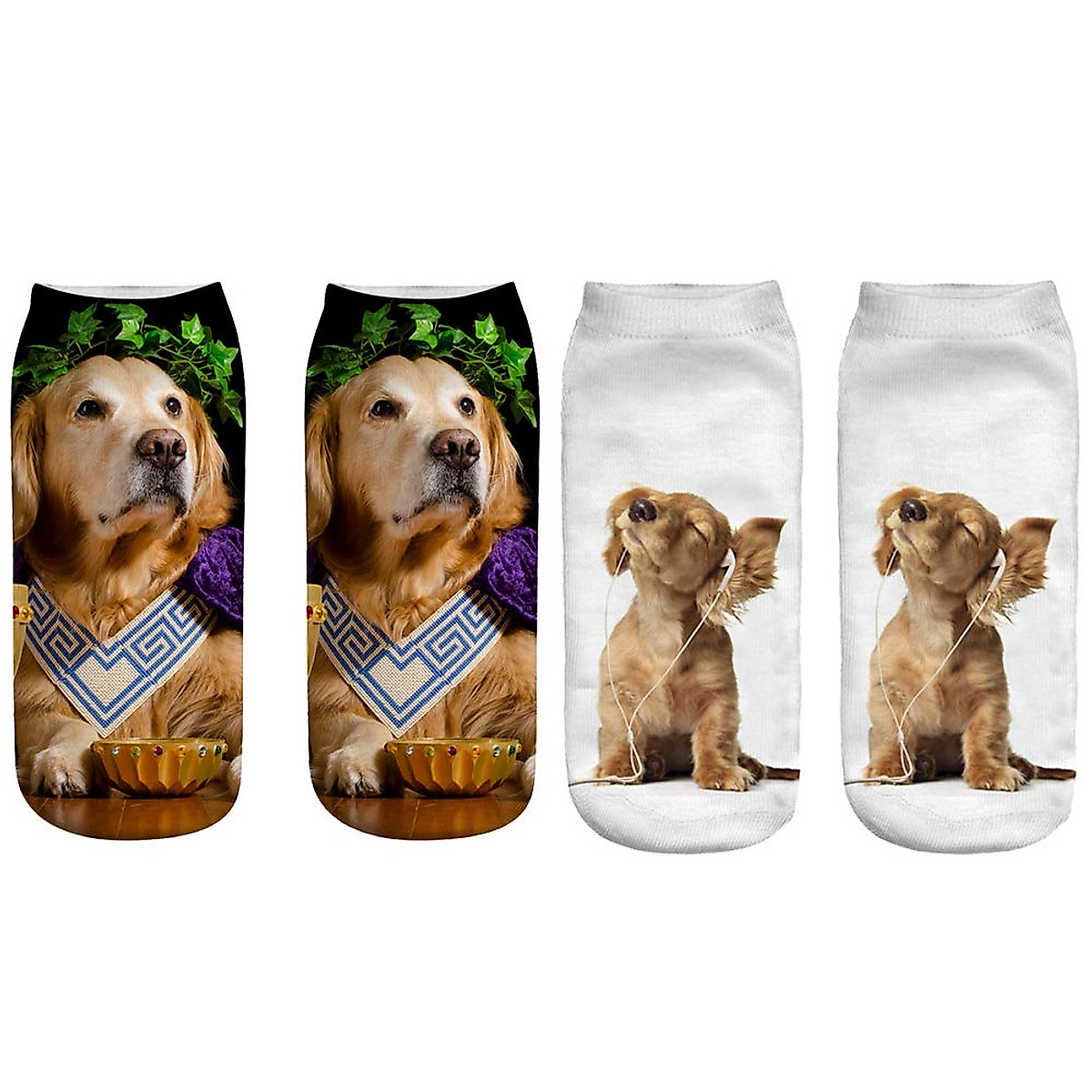 Angelteers Unisex's Lovely 3D Golden Retriever Ankle Socks for Young Dog Lover, Golden Retriever, 10.2 x 7.9 x 0.7 inches