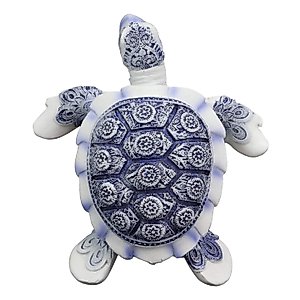 Ebros Terracotta Blue and White Feng Shui Celestial Sea Turtle Statue 4.5" Wide Talisman of Stability and Fortune Lucky Tortoise Figurine Decorative Zen Turtles Tortoises