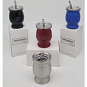 Infusions and more 8oz mate Gourd Set- (Mate, Bombilla, cleaner, Straw) Mate Cup- Mate Mug- Mate calabaza de acero (Red)