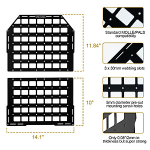 OneTigris Molle Seat Back Organizer, Tactical Rigid MOLLE Car Panel, Fiberglass Universal Car Seat Cover Back Seat Organizer for Vehicles Trucks Cars Mount Rack for Modular Storage & Display