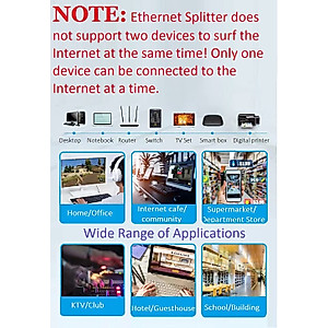 RJ45 Network Ethernet Splitter 1 2 Cable Adapter Male to 2 Female, Suitable Super Cat5-7, Cmpatible with ADSL, Hubs, TVs, Set-top Boxes, Routers, Wireless Devices, Computers