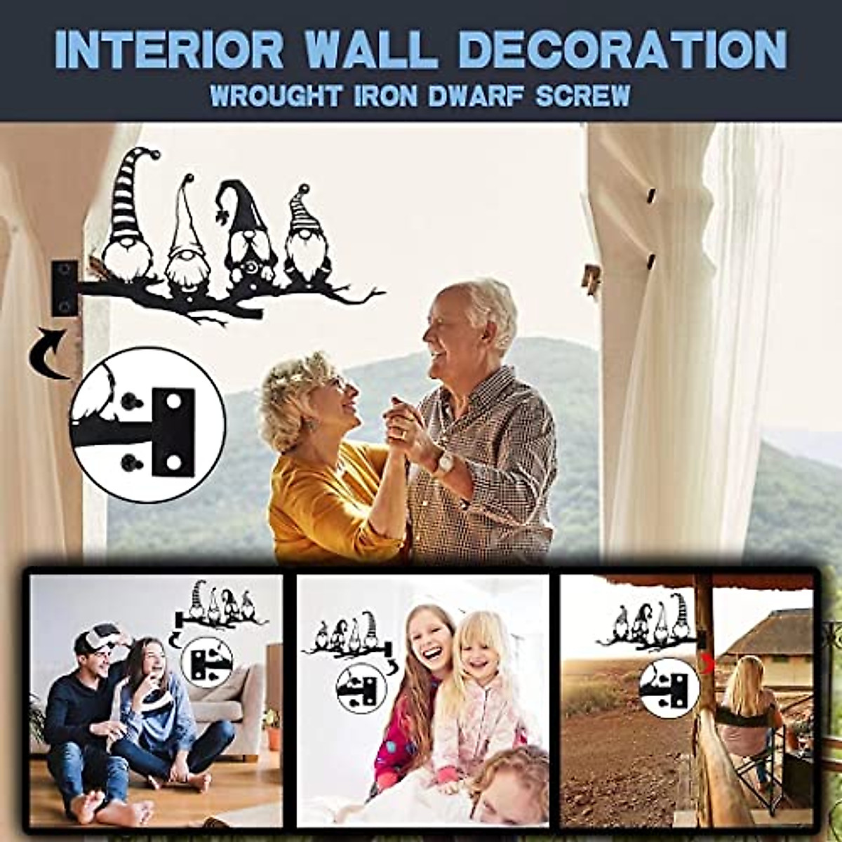 Steel Branch Gnomes Decoration, Easter Cute Hollowed Out Steel Garden Gnomes Statue, Silhouette Decor Dwarf Tree Branch Ornaments for Home Garden Yard Art Patio Outdoor Decorations