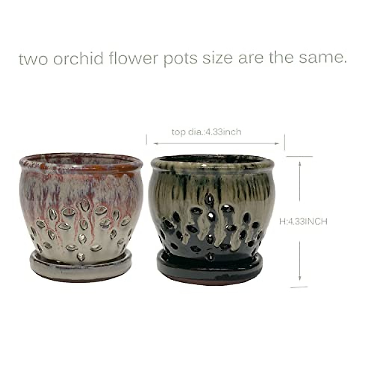 Orchid Pots with Holes 4.33 inch Ceramic Orchid Planter White and Black (Set of 2)