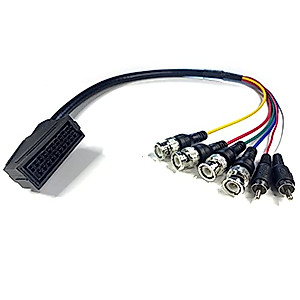 Omera 0.5M Female RGB Euro SCART to 4 BNC and 2 RCA Adapter Audio Video Gaming Cable, Use for Sony PVM BVM Series Monitors，JVC Series TM-H1750CG TM-H1950CG Monitor, Neo Geo CD Console etc