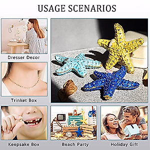 YU FENG Starfish Figurine Trinket Box Hinged Crystals Jeweled Painted Enameled Collectible Sea Star Ornament(Dark Blue)