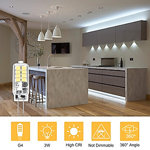 Umleeddlt G4 LED Bulb 3W Equivalent to 20W 30W Halogen Bulbs, Daylight White 6000K 360° Beam Angle AC/DC 12V G4 Bi-Pin LED Light Lamp, Not Dimmable,10 Pack