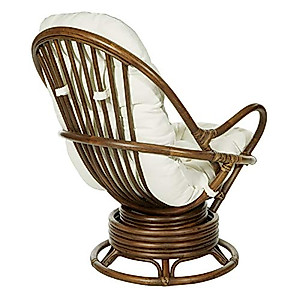 OSP Home Furnishings Kauai Swivel Rocker Chair with Brown Rattan Frame, Linen Fabric