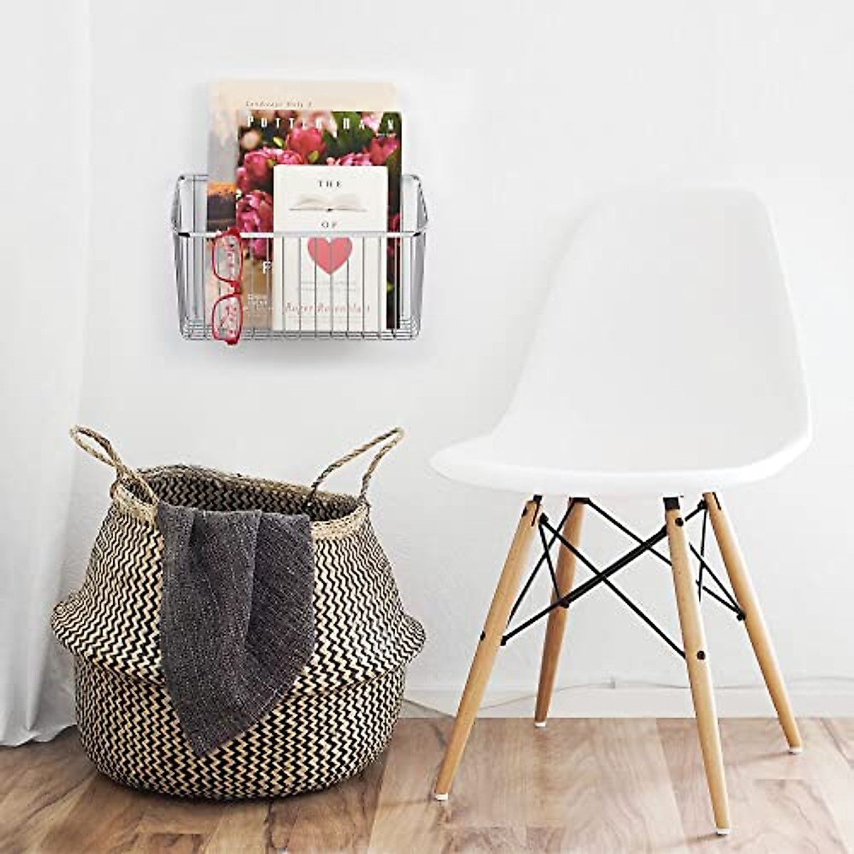 mDesign Small Metal Wire Wall Mounted Storage Organizer Basket Bin for Hanging in Kitchen, Garage, Entryway, Mudroom, Bedroom, Bathroom, Laundry Room - Unity Collection - 2 Pack - Chrome