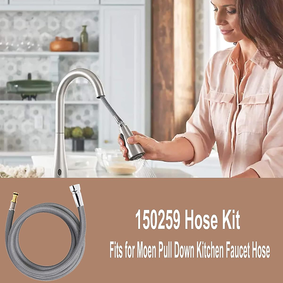 Moen 150259 Pull Down Hose Kit for Kitchen Sink Faucet - 68" Quick Connect Replacement Part Compatible With 150259/187108 Reflex