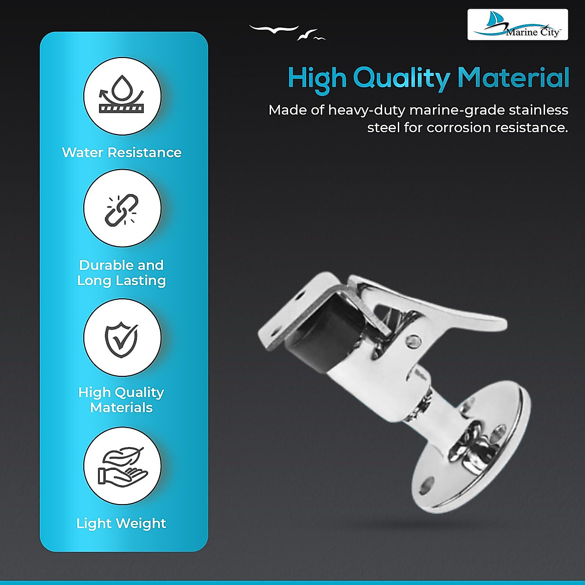 MARINE CITY 316 Grade Stainless Steel Door Stopper Catch Set Gloss Finish Strong Modern Stopper Soft Stop and Catch Anti-Collision Holder for Marine Doors – Boats – Yachts – Ships (1 Pcs)