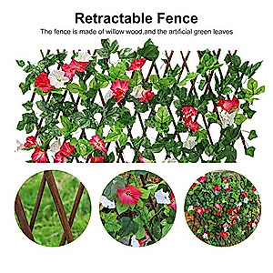 Retractable Artificial Wooden Fence, Retractable Artificial Wooden Fence with Flowers Privacy Fence, Retractable Artificial Wooden Fence