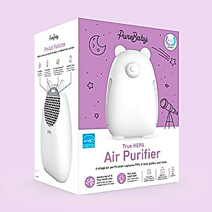 Pure Enrichment® PureBaby® Kids Bear Air True HEPA Air Purifier - Energy Star Rated, 4 Stage Air Filtration, UV-C Light, and Night Light for Medium-Large Rooms - Baby Nurseries, Kid Bedrooms (White)