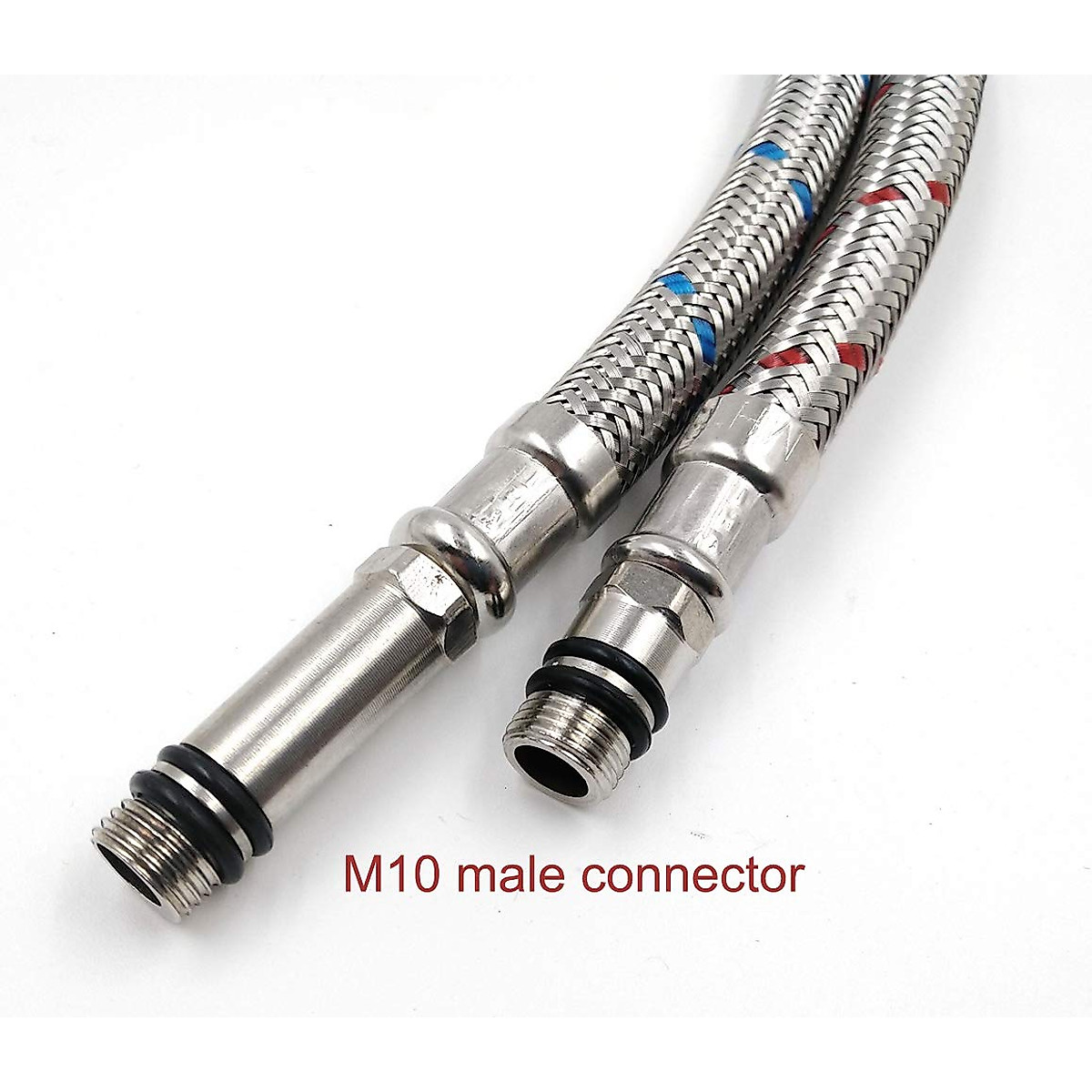 24-Inch Long Faucet Connector Braided Stainless Steel Supply Hose 1/2-Inch Female Compression Thread x M10 Male Connector, x 2 Pcs (1 Pair)