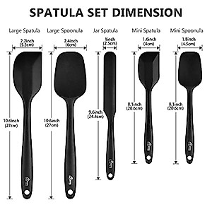 HOTEC Food Grade Silicone Rubber Spatula Set for Kitchen Baking, Cooking, and Mixing High Heat Resistant Non Stick Dishwasher Safe BPA-Free Black Set of 5