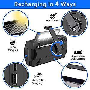 Emergency Weather Flashlight Radio, Newest Crank Solar NOAA Radio with AM FM,Best Reception,4000mAh Power Bank,Super Bright Flashlight,Motion Sensor Reading Lamp,SOS Alarm for Hurricane,Outdoor