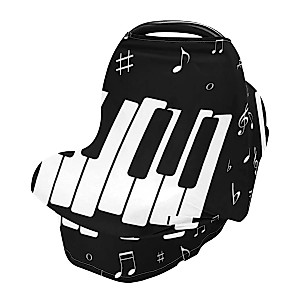 Music Icon with Piano and Musical Notes Baby Car Seat Covers Canopy Nursing Cover Breastfeeding Scarf Soft Breathable Stretchy Coverage Infant Stroller Cover Multi Use for Boys Girls Babies