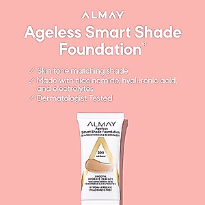 Almay Anti-Aging Foundation, Smart Shade Face Makeup with Hyaluronic Acid, Niacinamide, Vitamin C & E, Hypoallergenic-Fragrance Free, 300 Medium, 1 Fl Oz (Pack of 1)