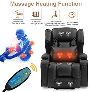 IPKIG Power Lift Recliner Chair for Elderly with Massage and Heating, PU Leather Electric Recliner Chair with USB Ports, Remote Control, 3 Positions, 2 Side Pockets for Home Living Room (L-Brown)